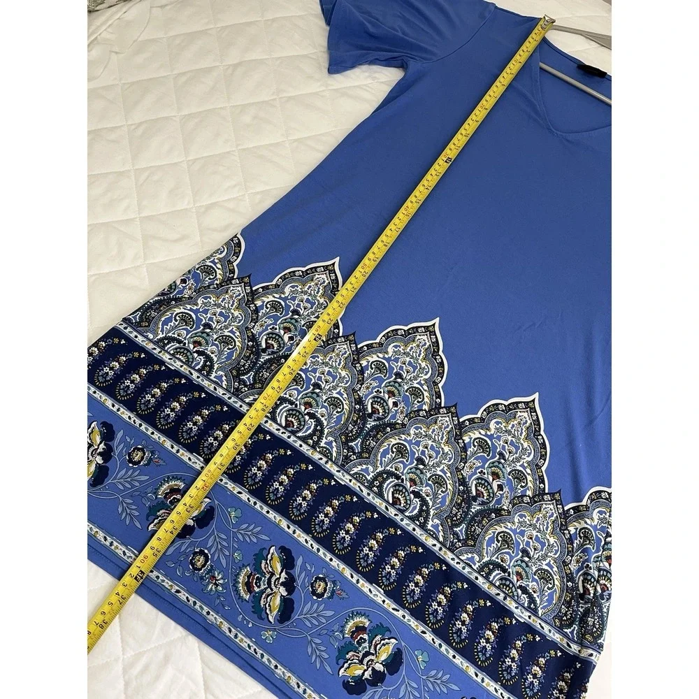 J. Jill | Dresses | J Jill Wearever Blue Border Print Dress V Neck ...